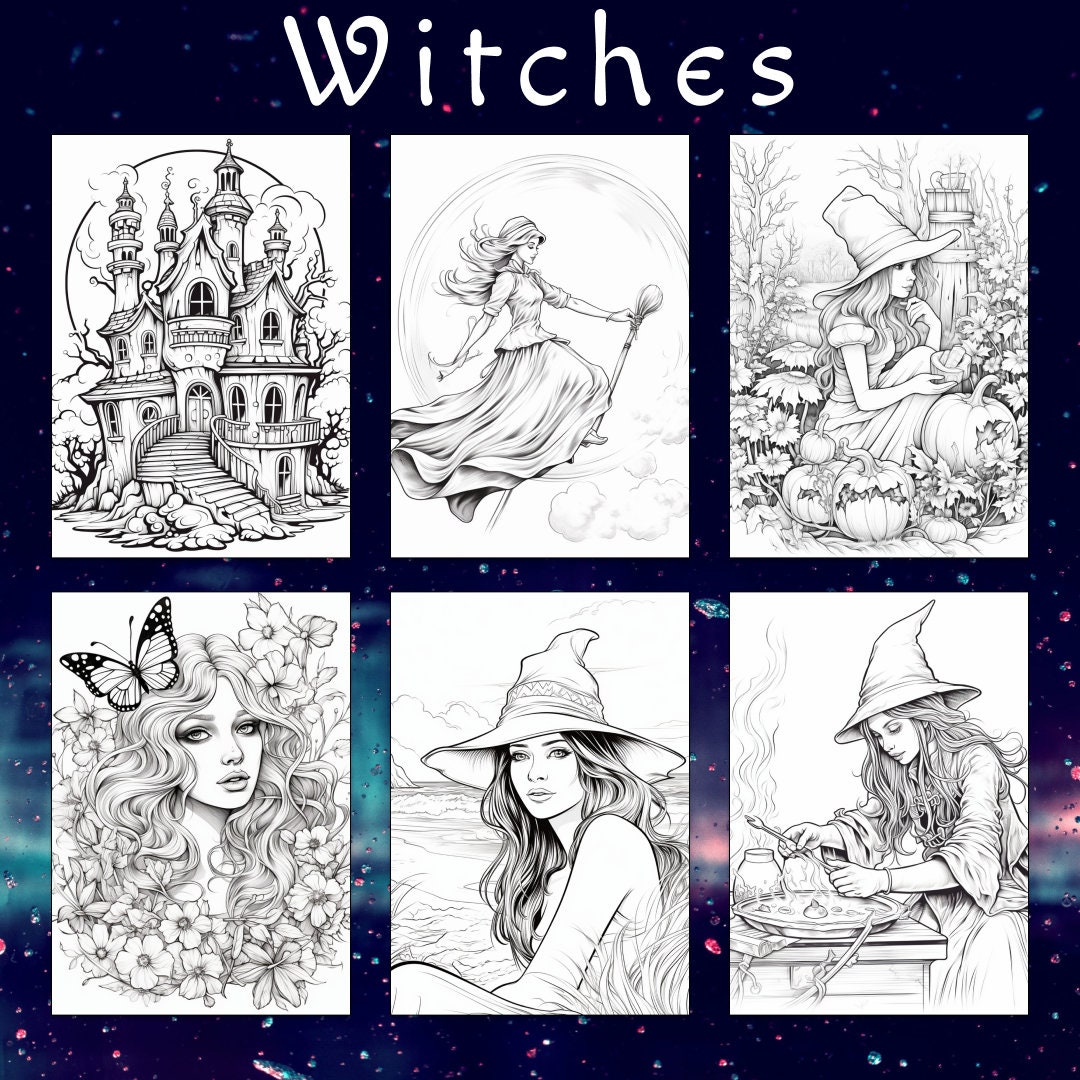 30 Witches Coloring Page, Autumn Coloring, Magic Witch Coloring Book ...