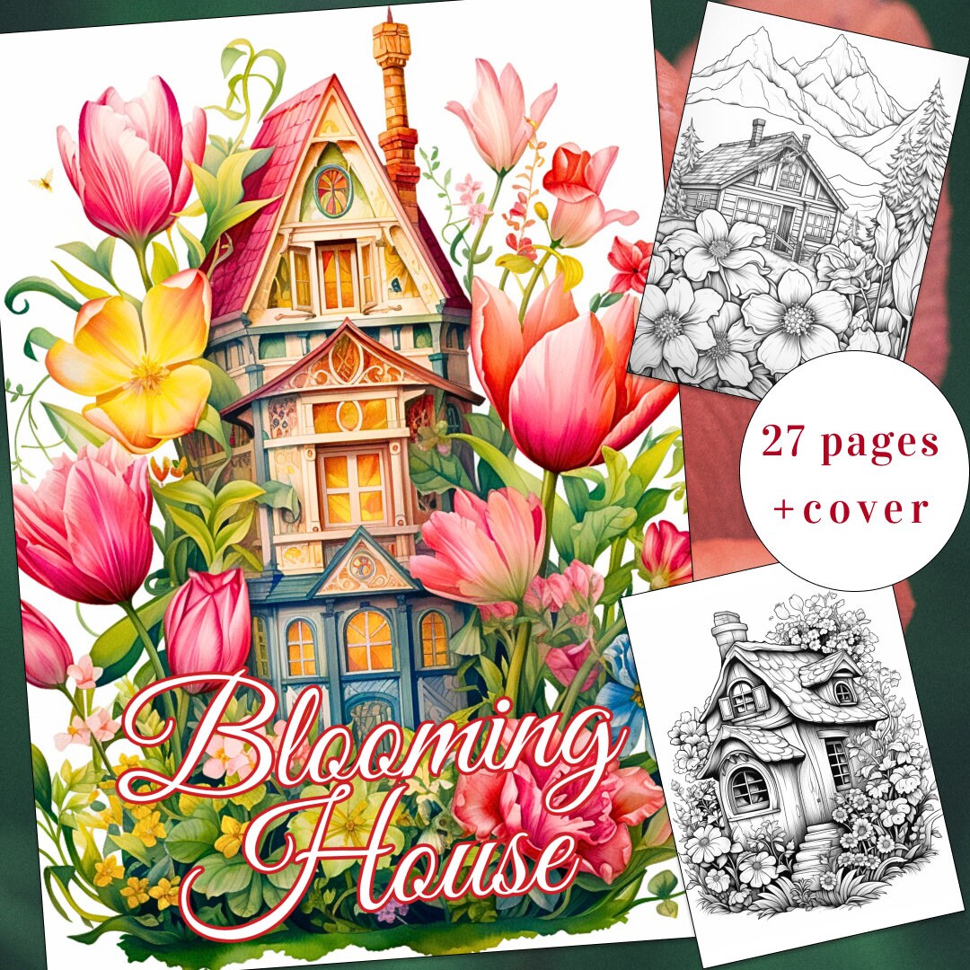 27 Blooming House Coloring Page, Floral House Coloring Book, Flower ...