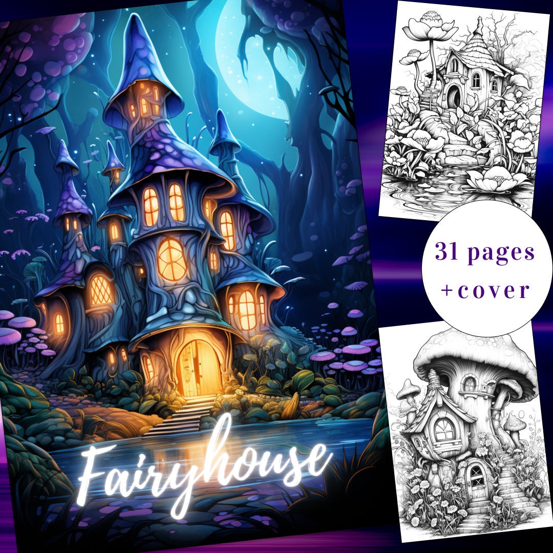 31 Fairyhouse Coloring Page, Fantasy House Coloring, Fairy Coloring ...