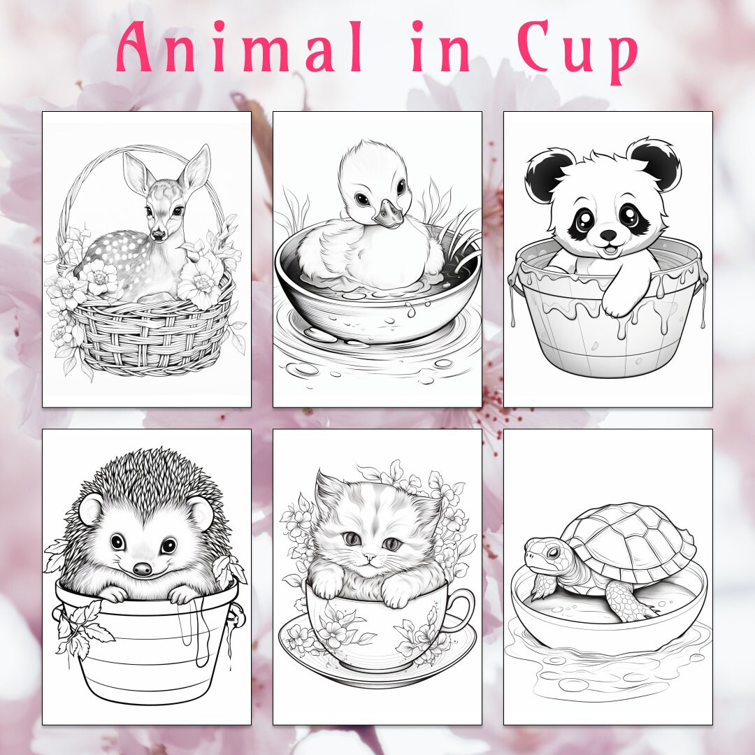 23 Animal in Cup Coloring Page, Animal Coloring Book, Fantasy Coloring ...
