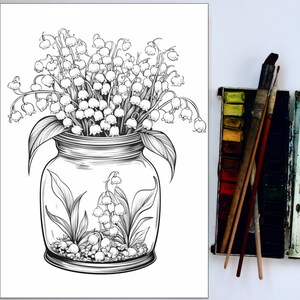 18 Flowers in Jar Coloring Page, Flower Coloring Page, Flowers Coloring ...