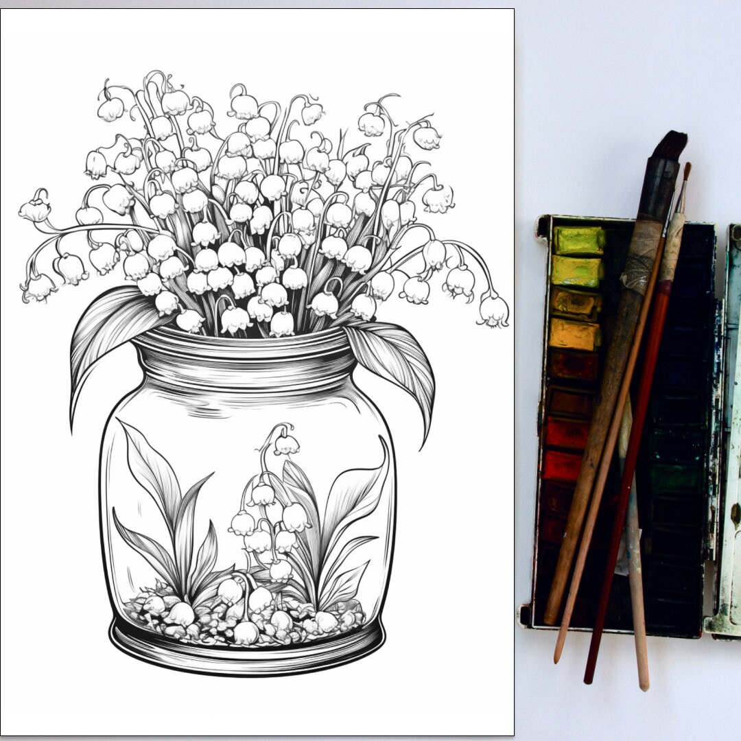 18 Flowers in Jar Coloring Page, Flower Coloring Page, Flowers Coloring ...