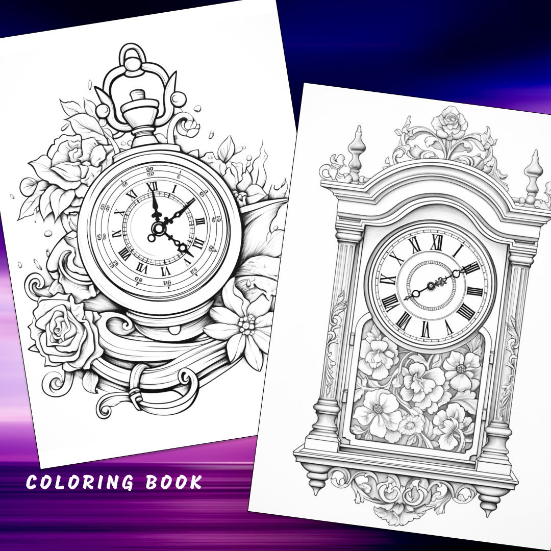 25 Clock Beauty Coloring Page, Clock Coloring, Flowers Coloring Book ...