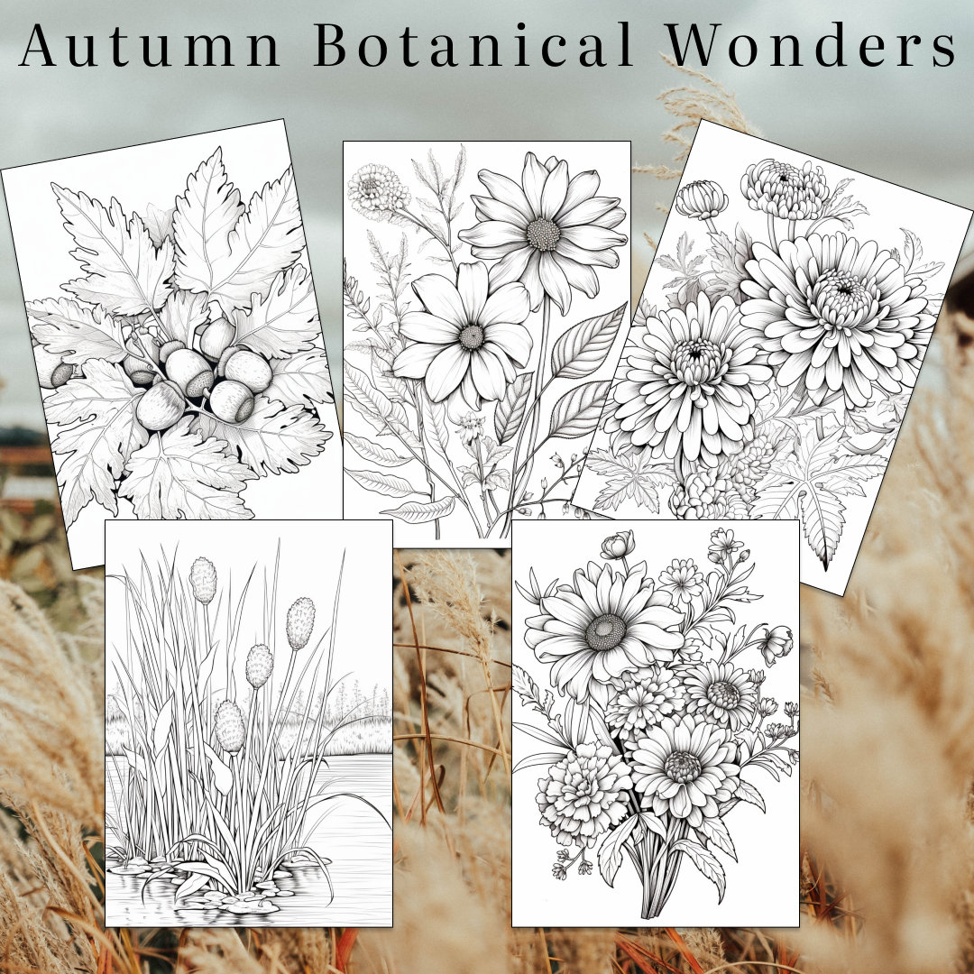 24 Autumn Botanical Coloring Page Autumn Coloring Coloring - Etsy