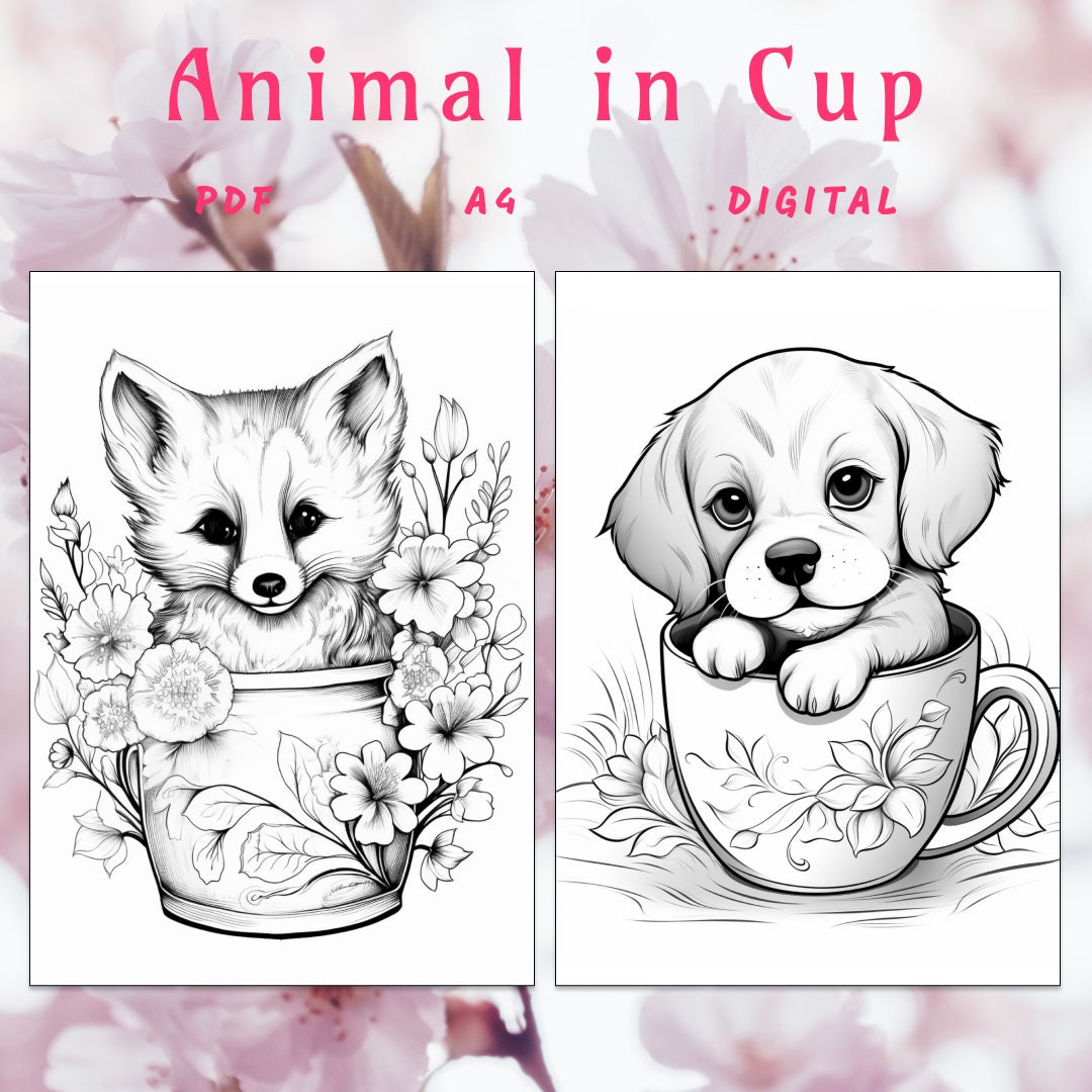 23 Animal in Cup Coloring Page, Animal Coloring Book, Fantasy Coloring ...