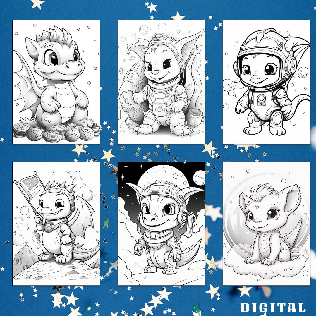 Cute Dragon Coloring Page Book, Adults Kids Instant Download, Dragon ...