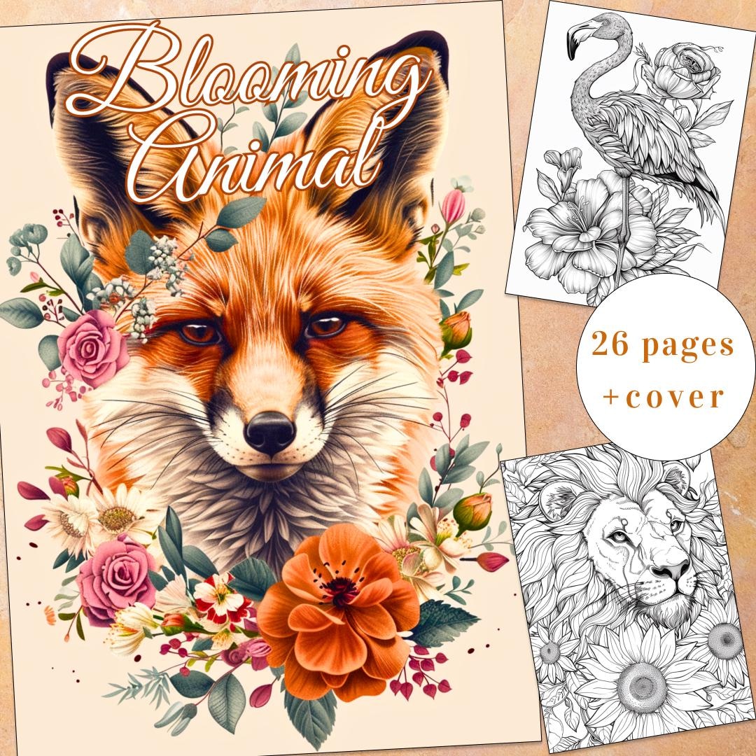 26 Blooming Animal Coloring Page, Flower Coloring, Animal Coloring Book ...