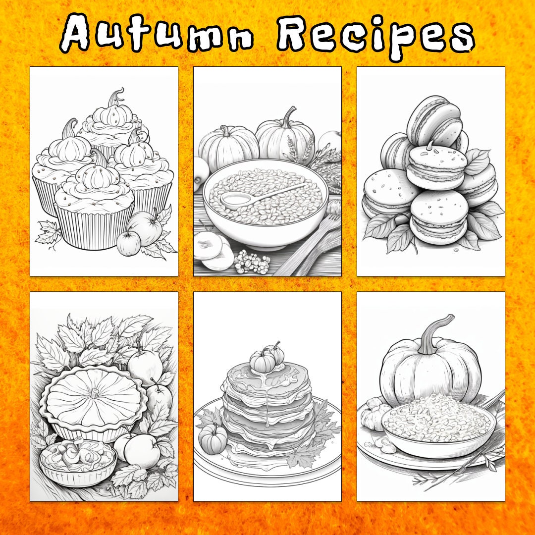 22 Autumn Recipes Coloring Page, Autumn Food Coloring, Coloring Book ...