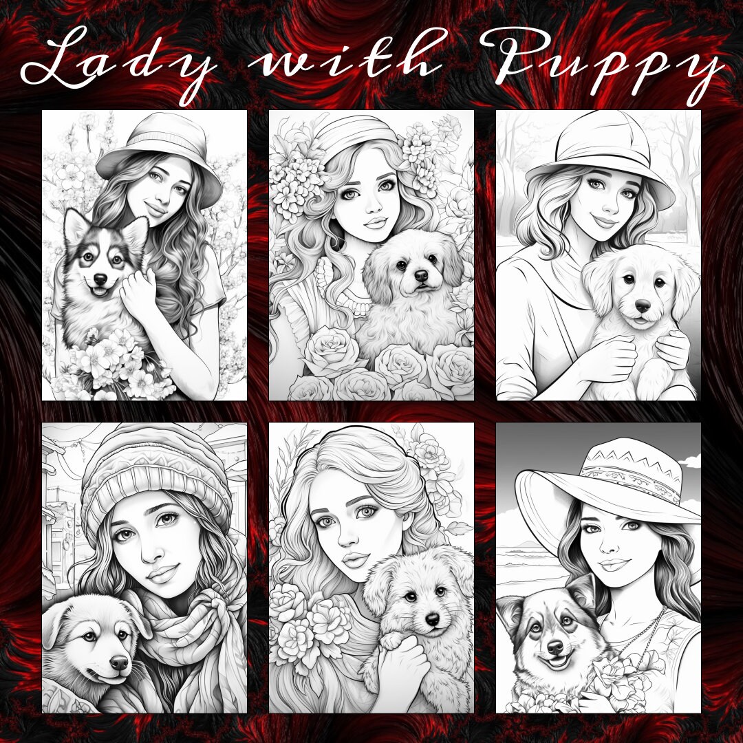 38 Lady With Puppy Coloring Page, Lady Coloring Book, Adults Kids ...
