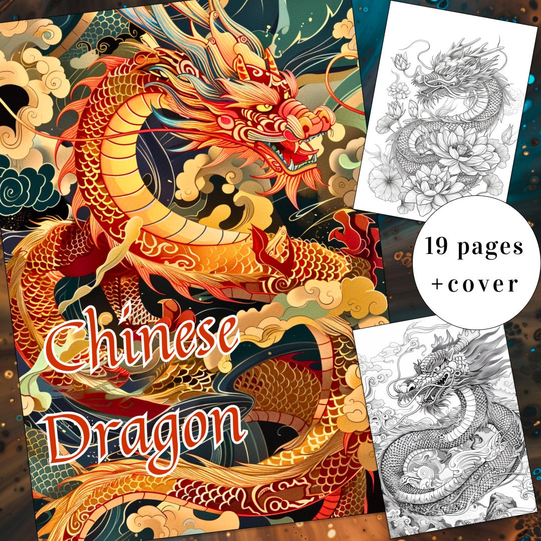 Chinese Dragon Coloring Book, Fantasy Art (printable PDF) - Etsy