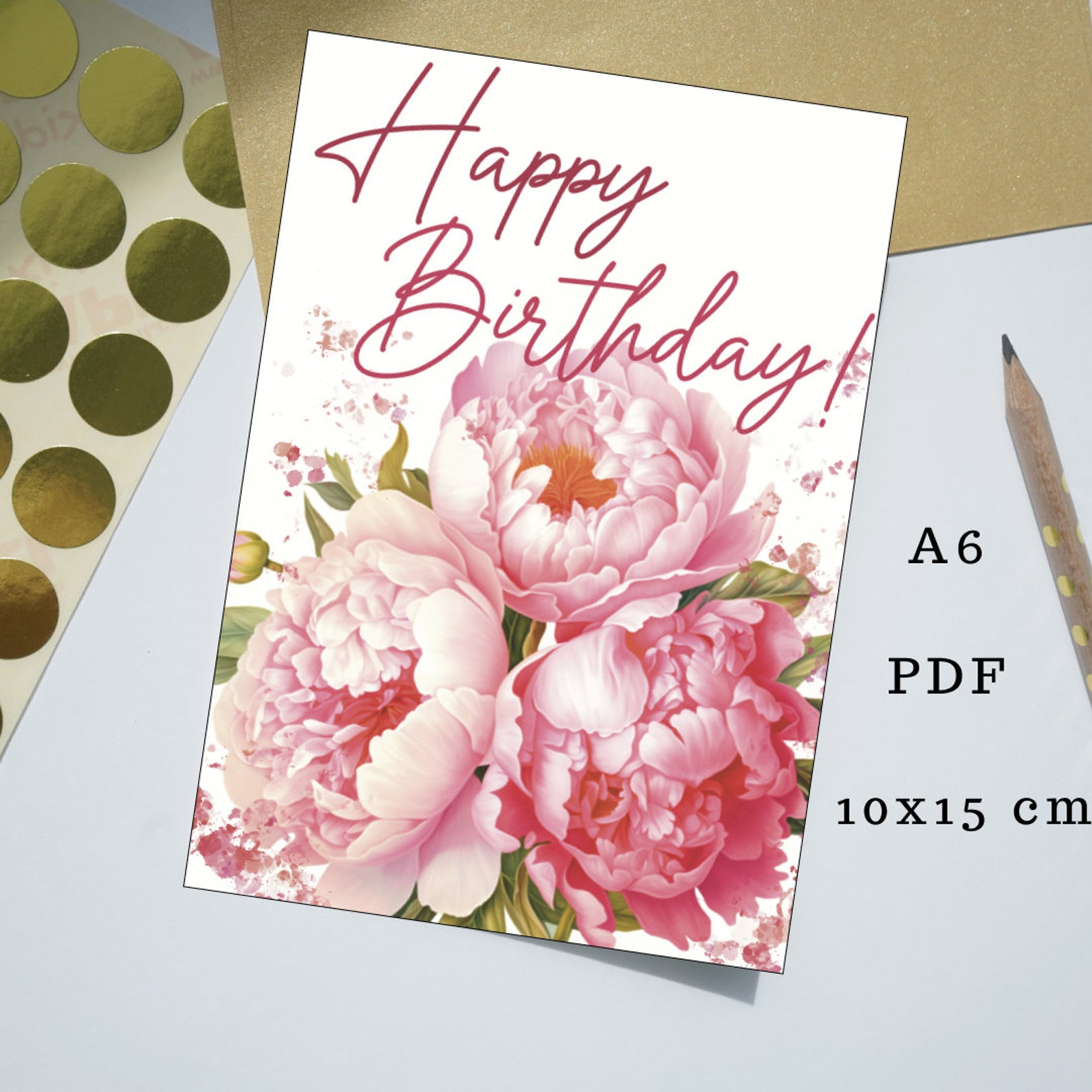 Peony Flower Birthday Card, Elegant Floral Design (digital Download) - Etsy