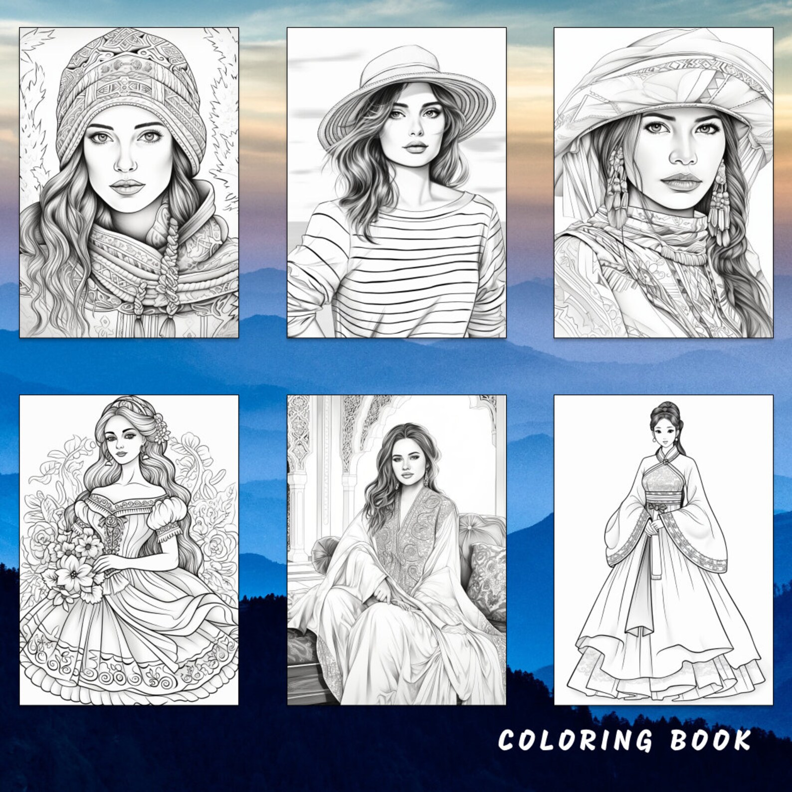 30 Lady Cultural Coloring Page, Lady Around the World Coloring Book ...