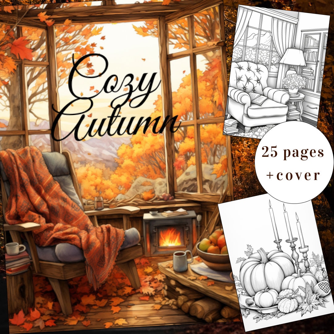 25 Cozy Autumn Coloring Page, Autumn Coloring Book, Coloring Book ...