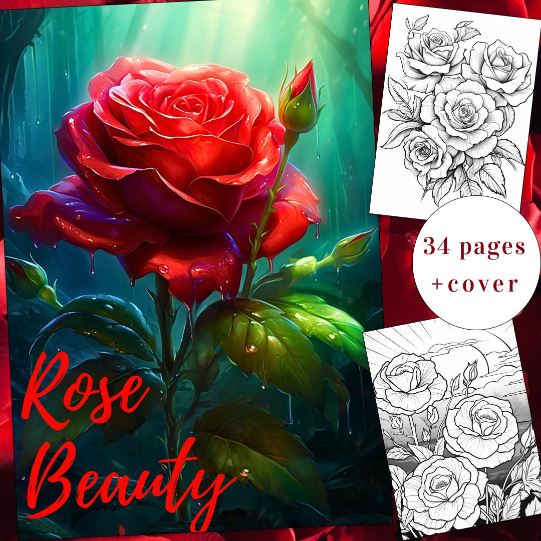 34 Rose Beauty Coloring Page, Flowers Coloring Book, Roses Coloring ...