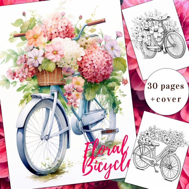 30 Floral Bicycle Coloring Page, Flower Coloring Book, Bicycle Coloring ...