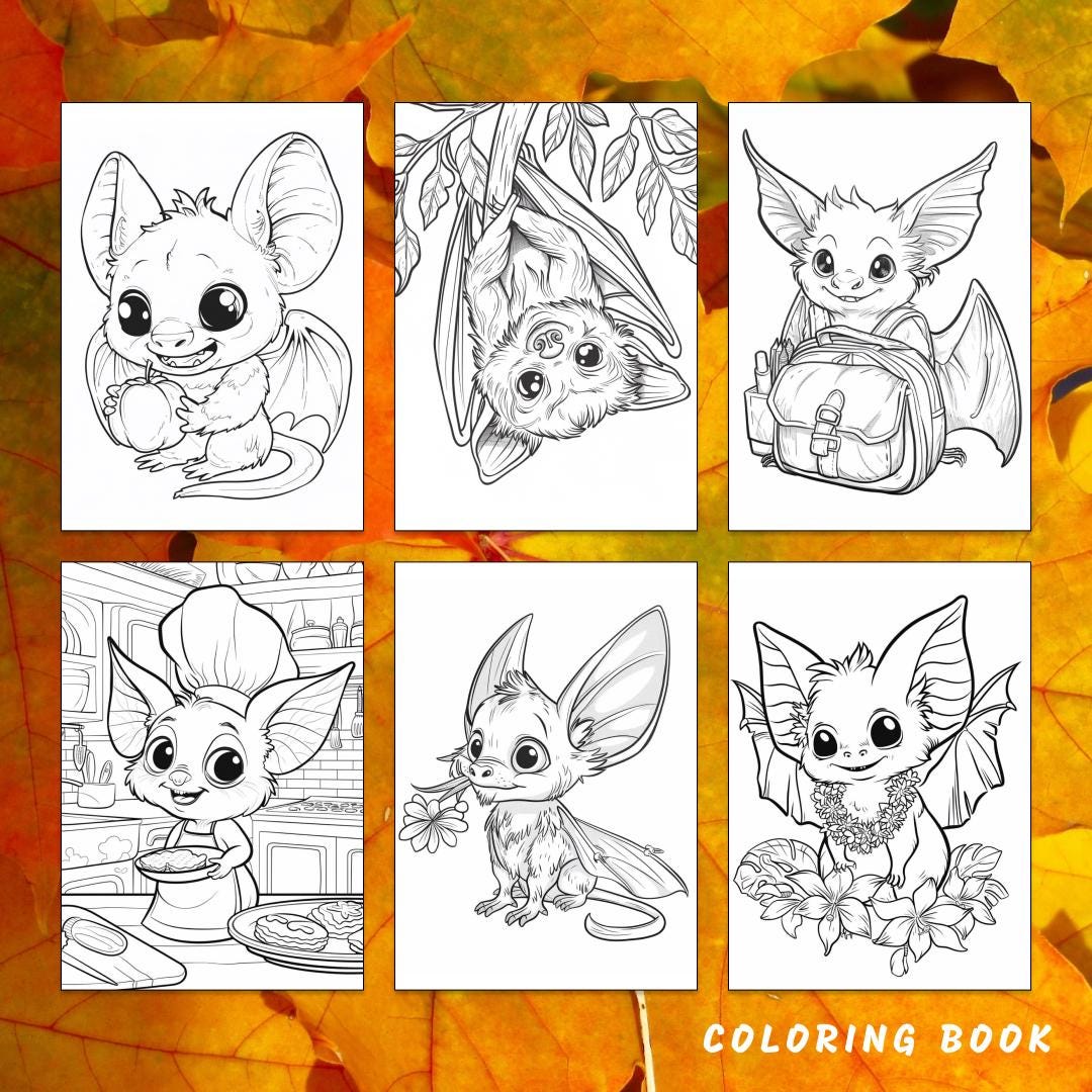 25 Cute Baby Bat Coloring Page, Cute Coloring, Adults + Kids- Instant ...