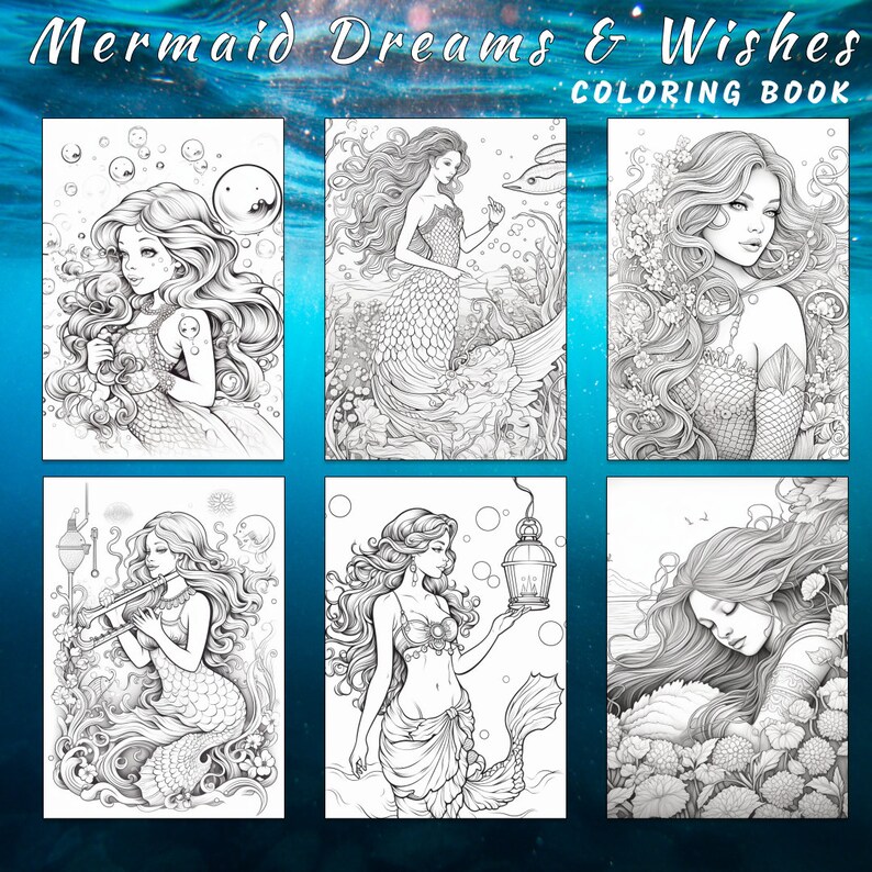 Mermaid Coloring Page, Mermaid Coloring Book, Coloring Book, Adults ...