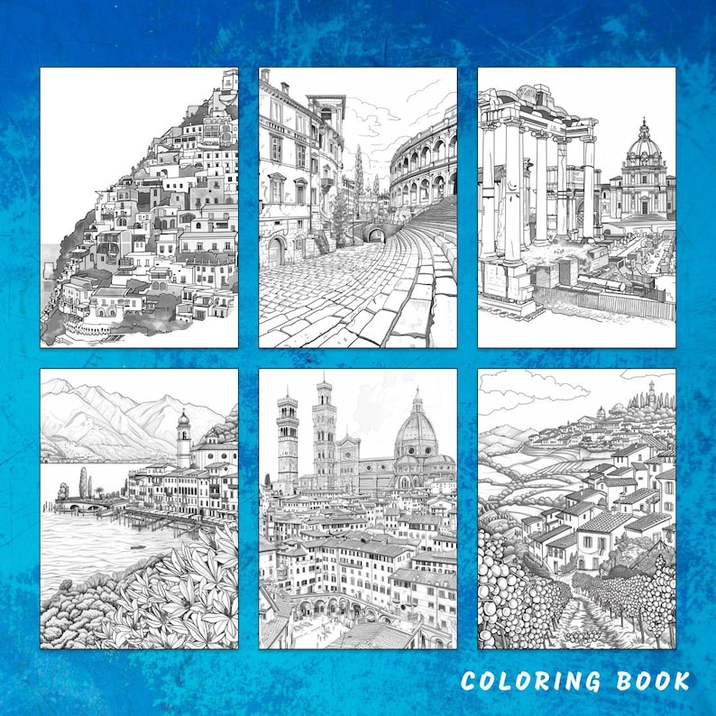 Italy Coloring Book, Italian Architecture Scenes, 27 Pages (printable ...