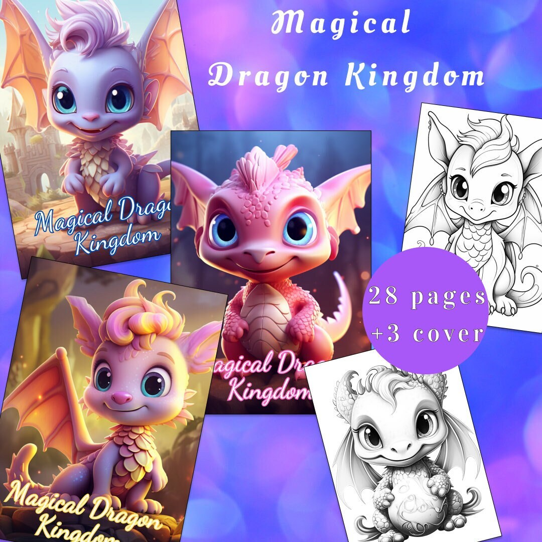 Cute Dragon Coloring Page Book, Adults + Kids- Instant Download Magical ...