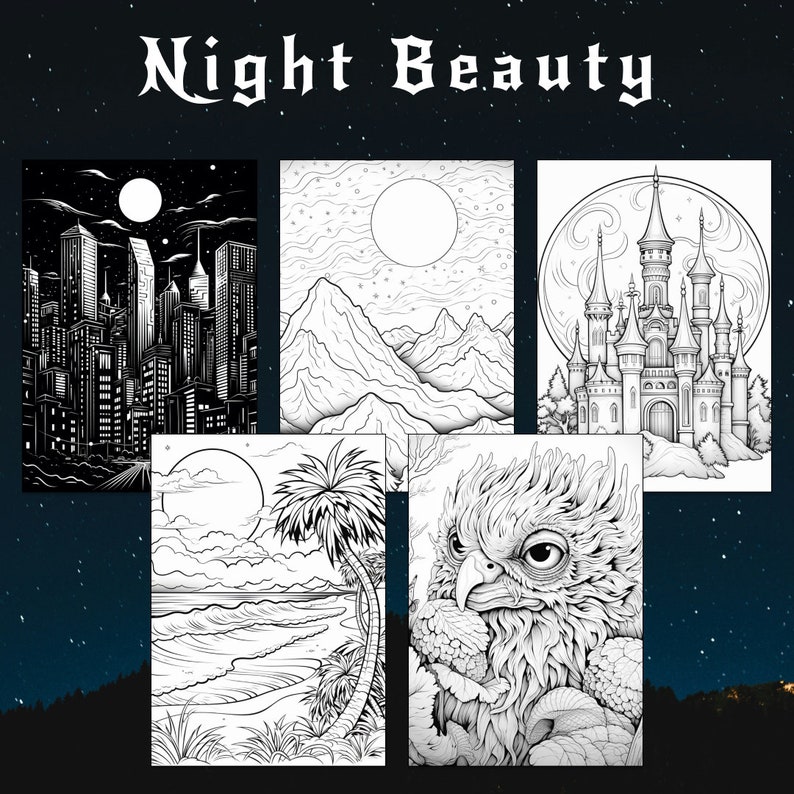 35 Night Beauty Coloring Page, Night Coloring, Moonlight Coloring Book ...