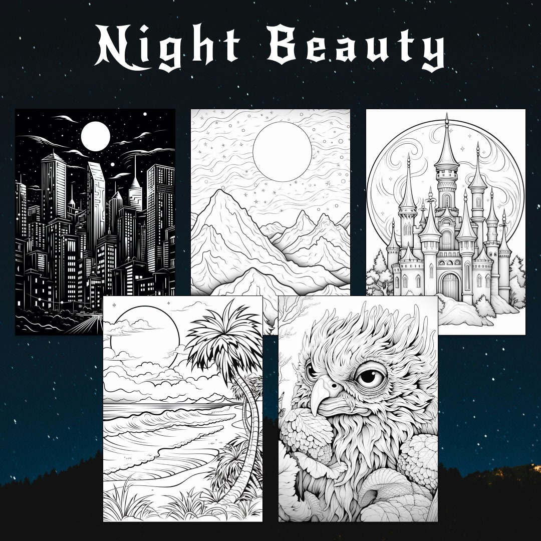 35 Night Beauty Coloring Page, Night Coloring, Moonlight Coloring Book ...