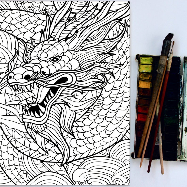 Chinese Dragon Coloring Book, Fantasy Art (printable PDF) - Etsy