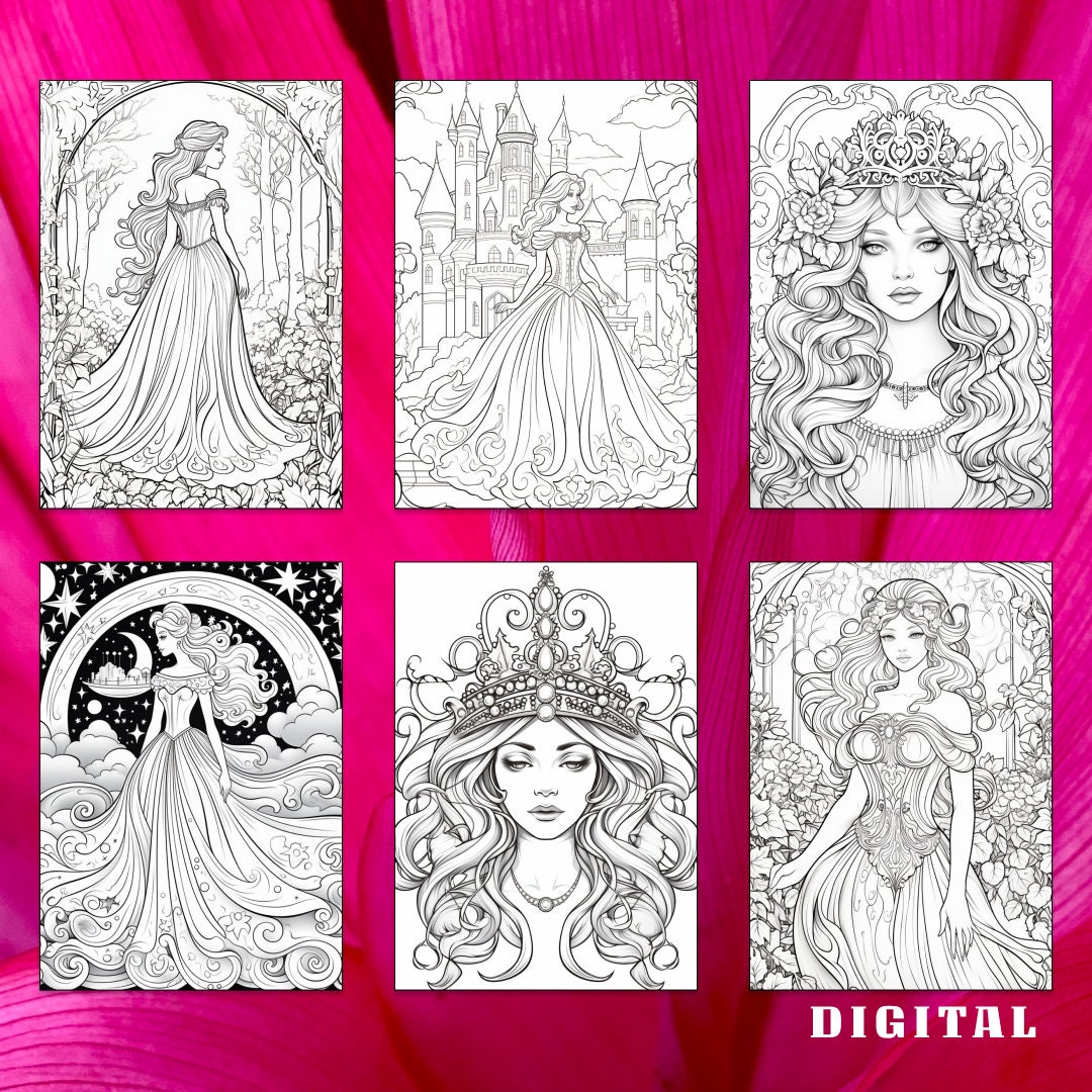 30 Princess Coloring Page Princess Coloring Book Fantasy - Etsy