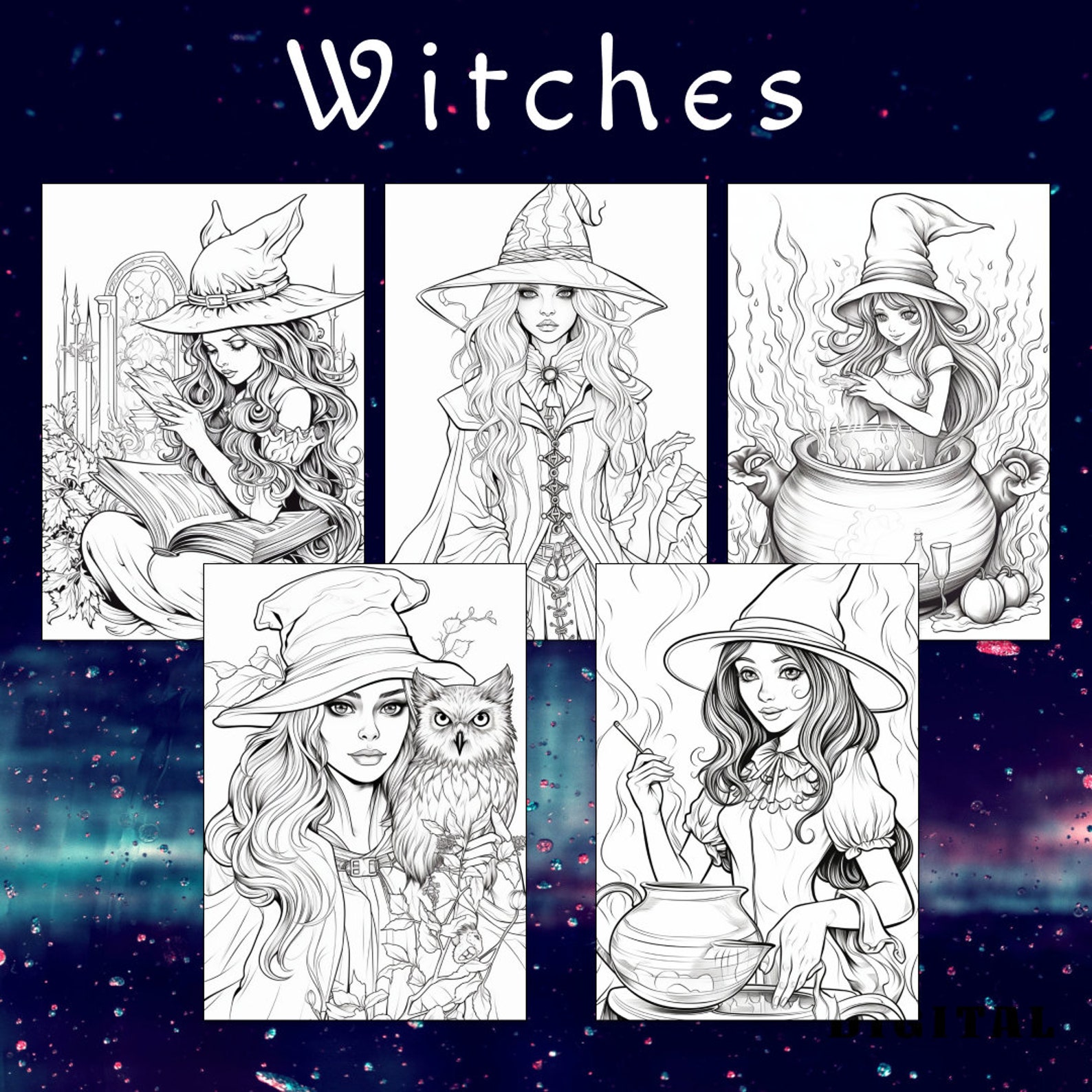 30 Witches Coloring Page, Autumn Coloring, Magic Witch Coloring Book ...