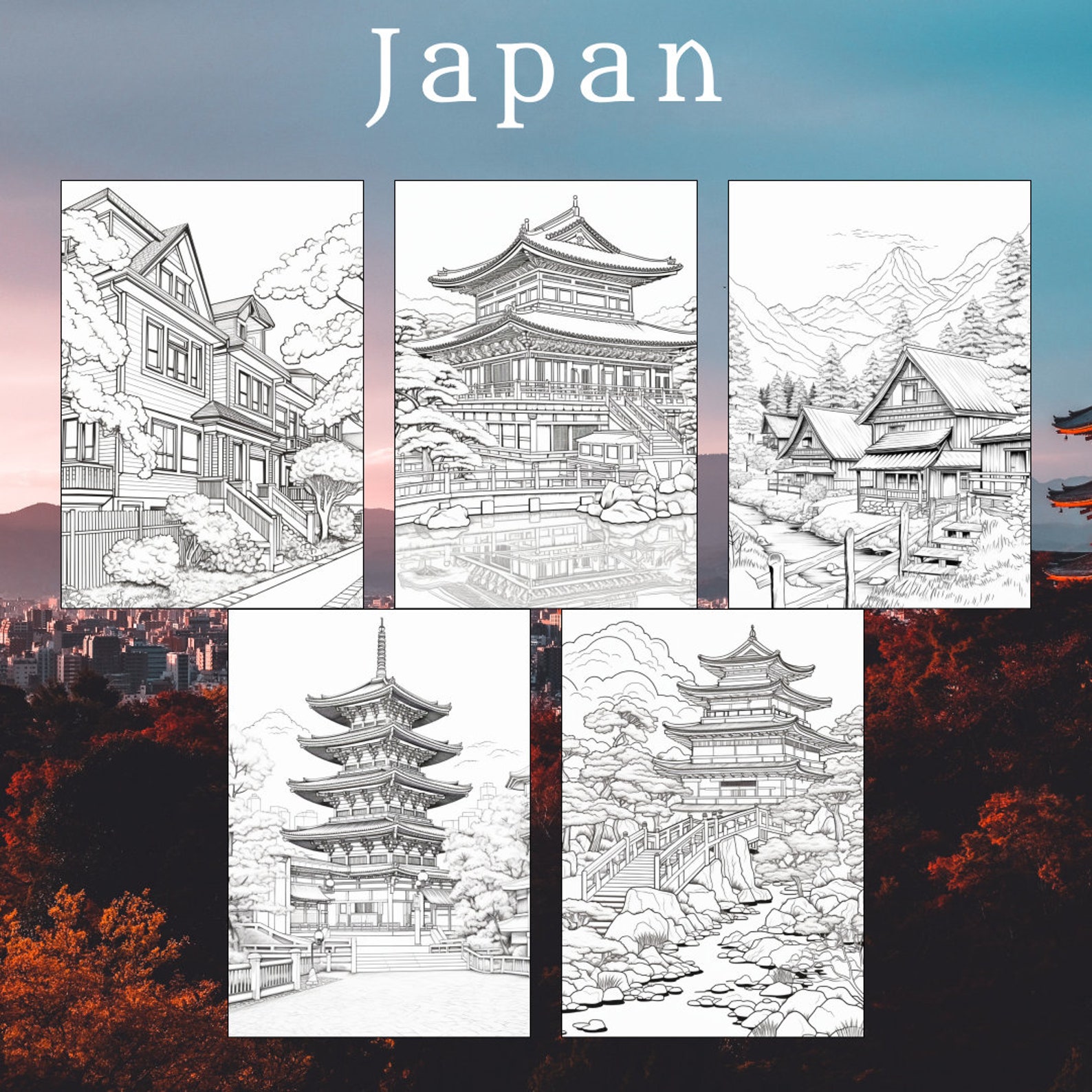 26 Japan Coloring Page, Japan Architecture Coloring, Japanese Scenes ...