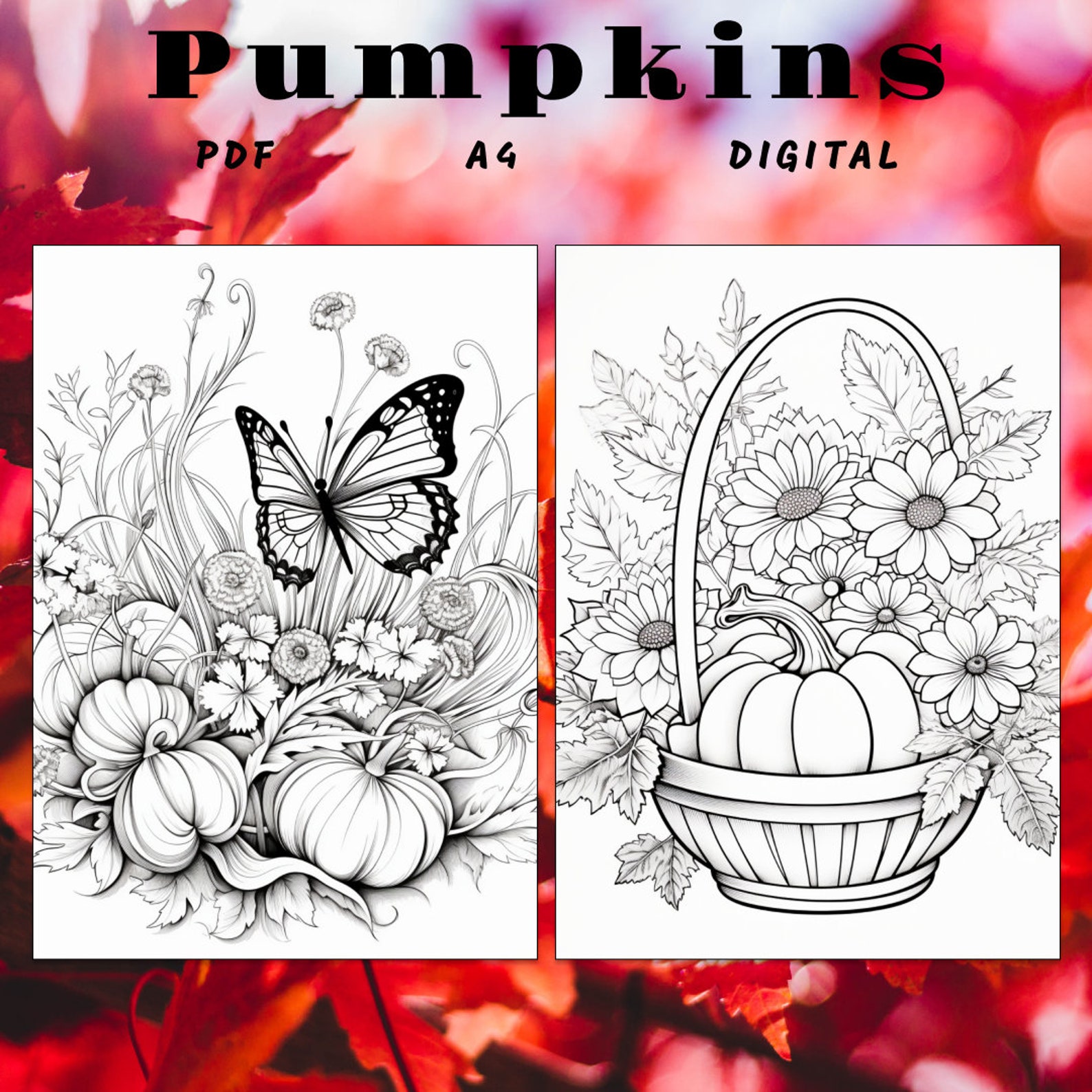 30 Autumn Pumpkins Coloring Page, Autumn Coloring, Coloring Book ...