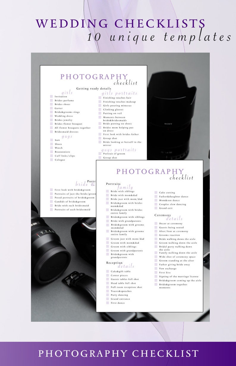 Digital Wedding Planning Checklist, Shot List, Template (10 Templates ...