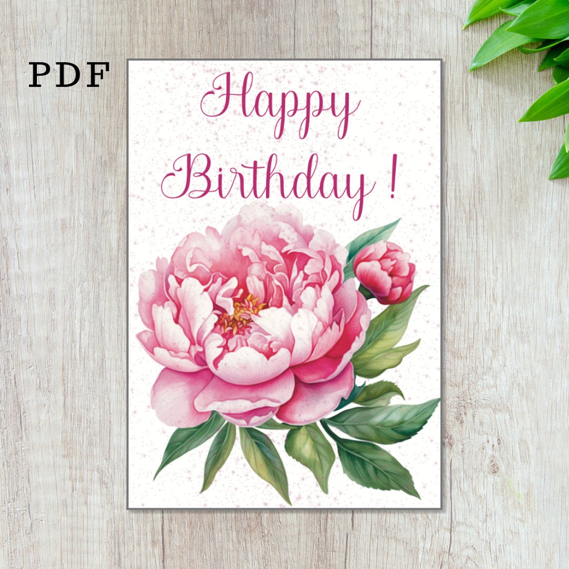 Peony Happy Birthday Card, Floral Design (digital Download) - Etsy