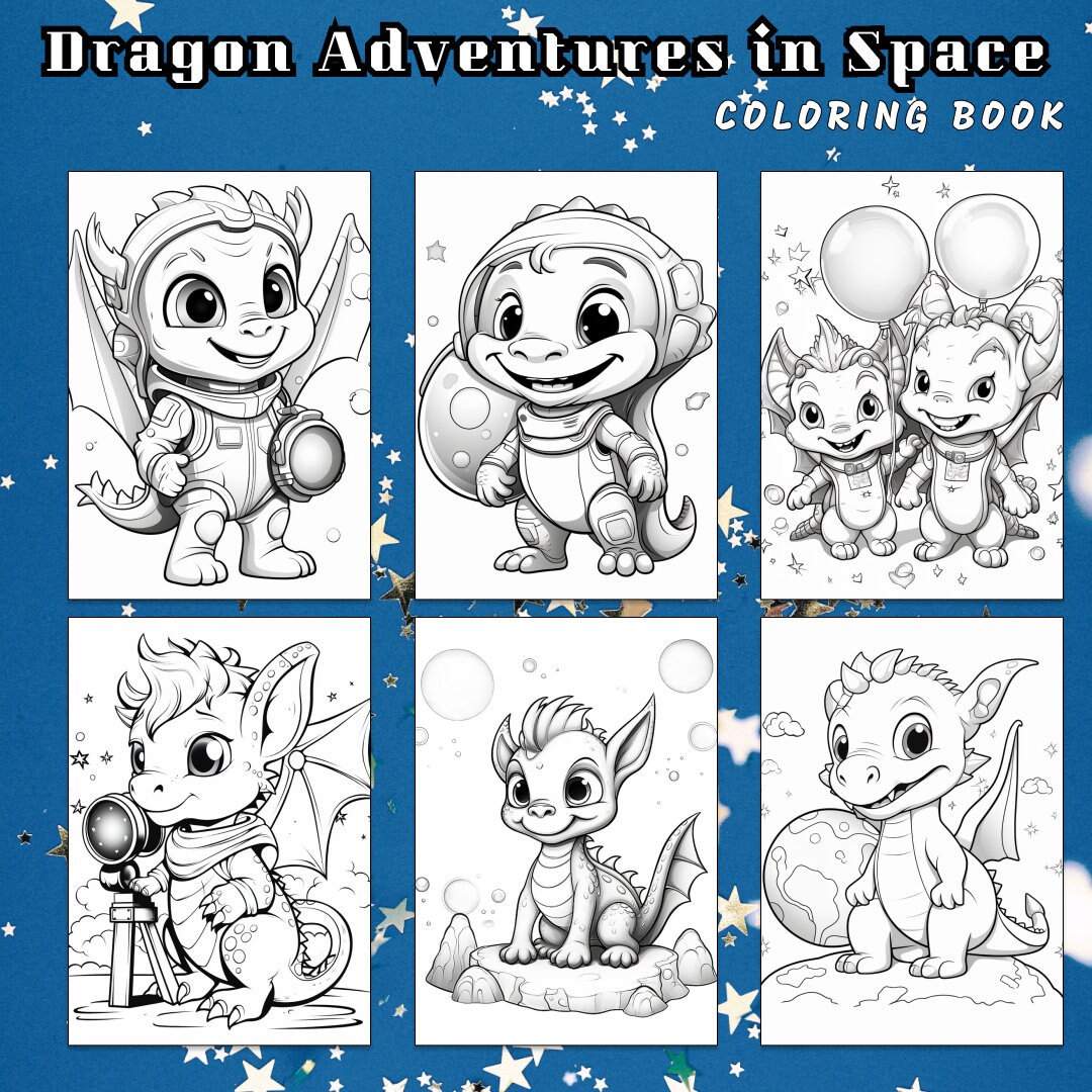 Cute Dragon Coloring Page Book, Adults + Kids- Instant Download, Dragon ...