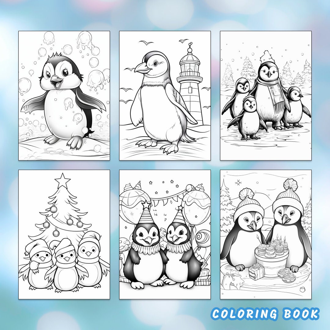 18 Winter Penguin Coloring Page, Cute Penguin Coloring Book, Adults ...