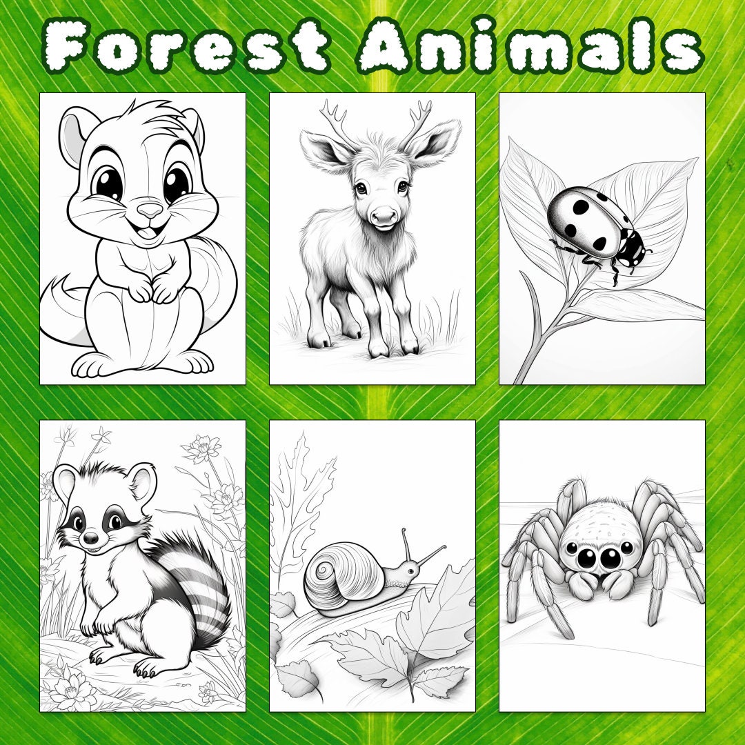 26 Cute Forest Animals Coloring Page Book, Adults + Kids- Instant ...