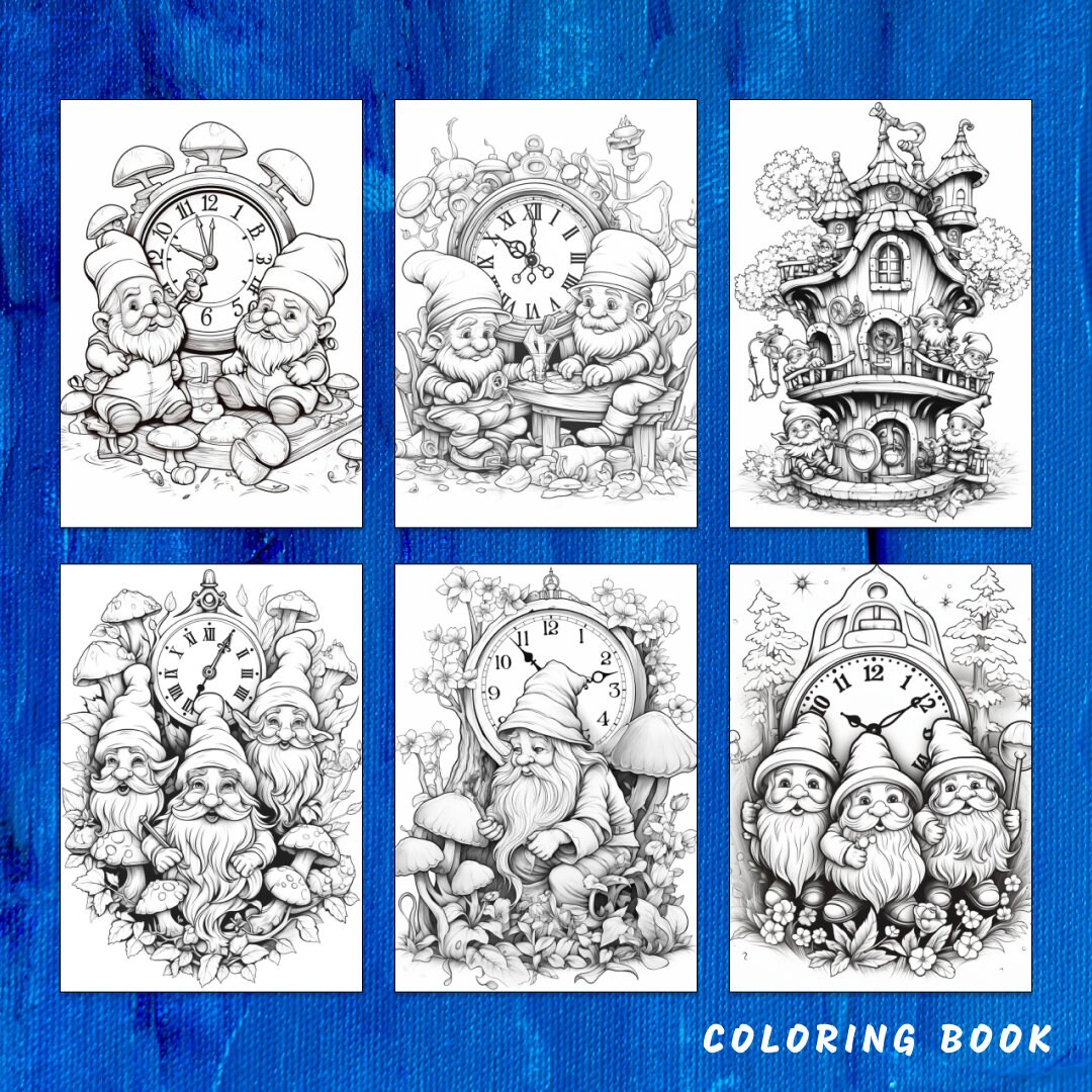 30 Gnome Coloring Book, Gnome Coloring Pages, Fantasy, Gnome Timekeeper ...