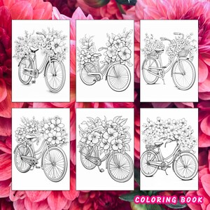 30 Floral Bicycle Coloring Page, Flower Coloring Book, Bicycle Coloring ...