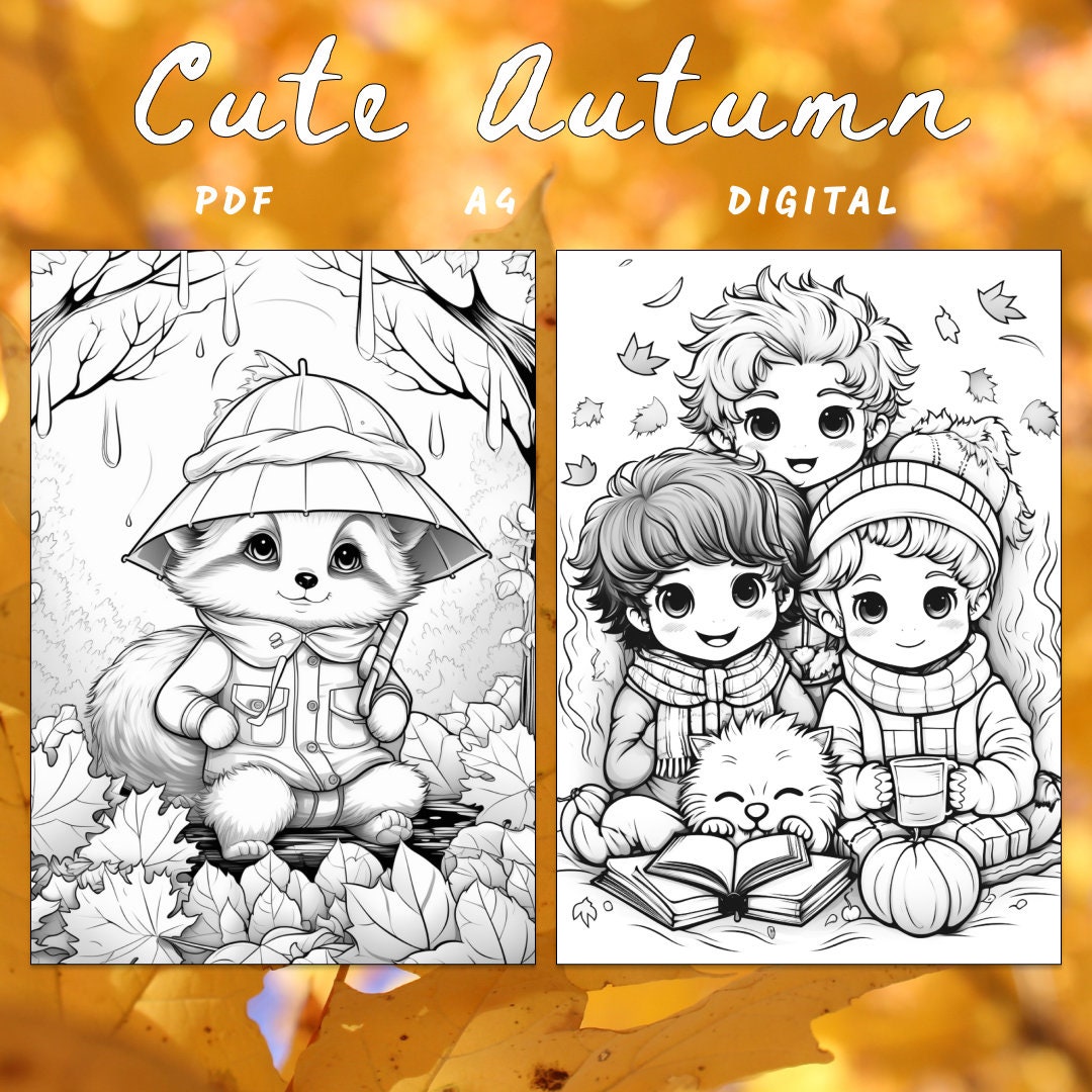 26 Cute Autumn Coloring Page, Autumn Coloring Book, Kawaii Coloring ...