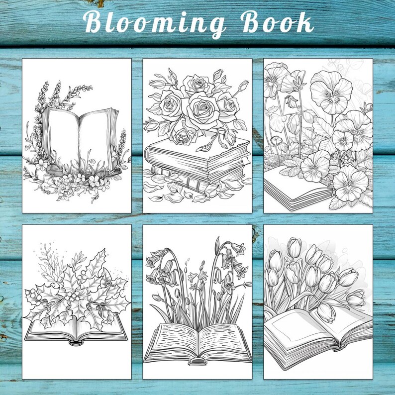 28 Blooming Book Coloring Page, Floral Book Coloring Book, Flowers ...