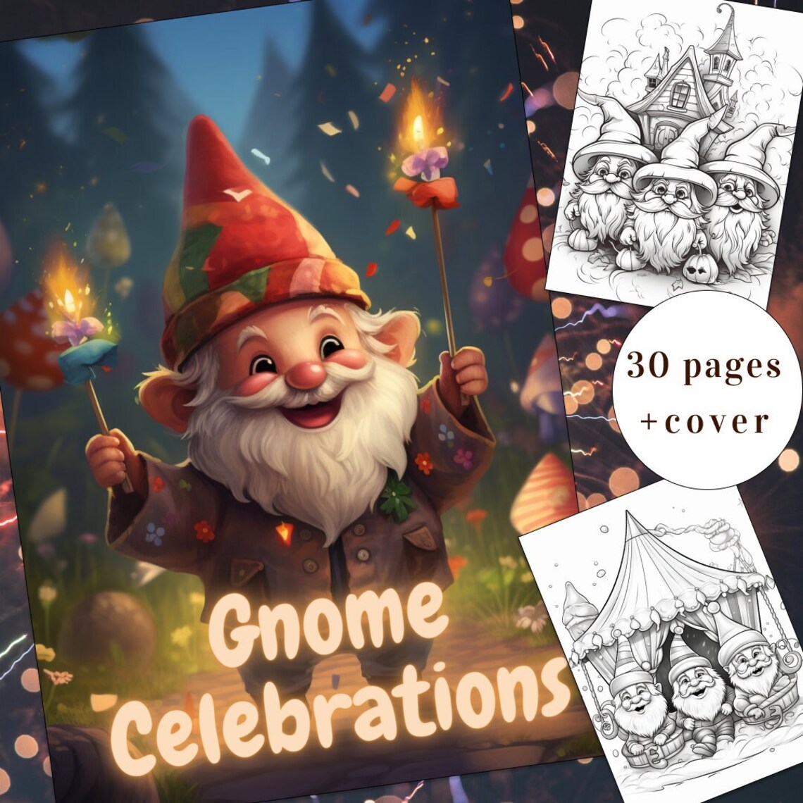 30 Gnome Coloring Book, Gnome Coloring Pages, Fantasy, Gnome ...