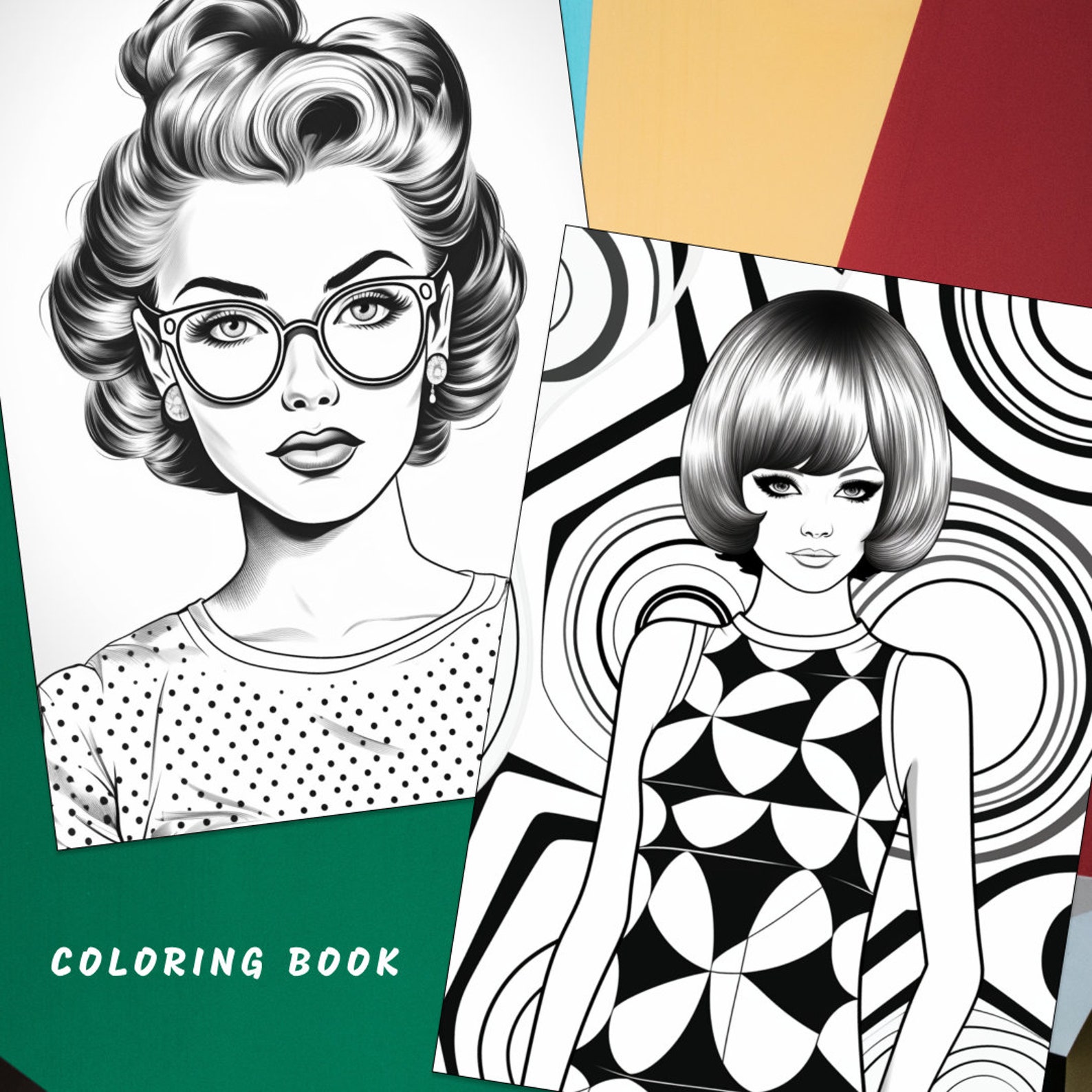 Retro Lady Coloring Book, Vintage Fashion Illustrations (printable PDF ...