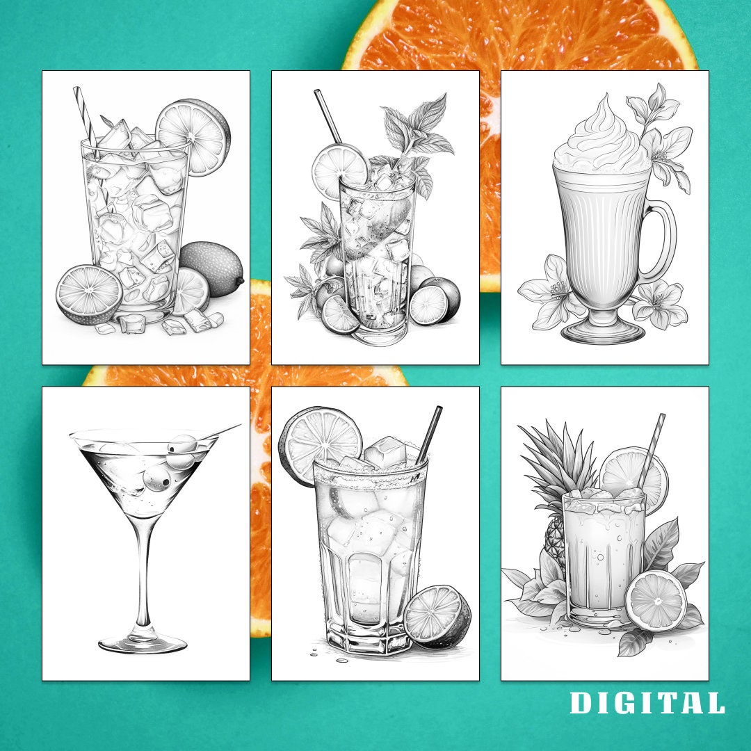 32 Cocktails Coloring Page, Cocktail Party Coloring, Drinks Coloring ...