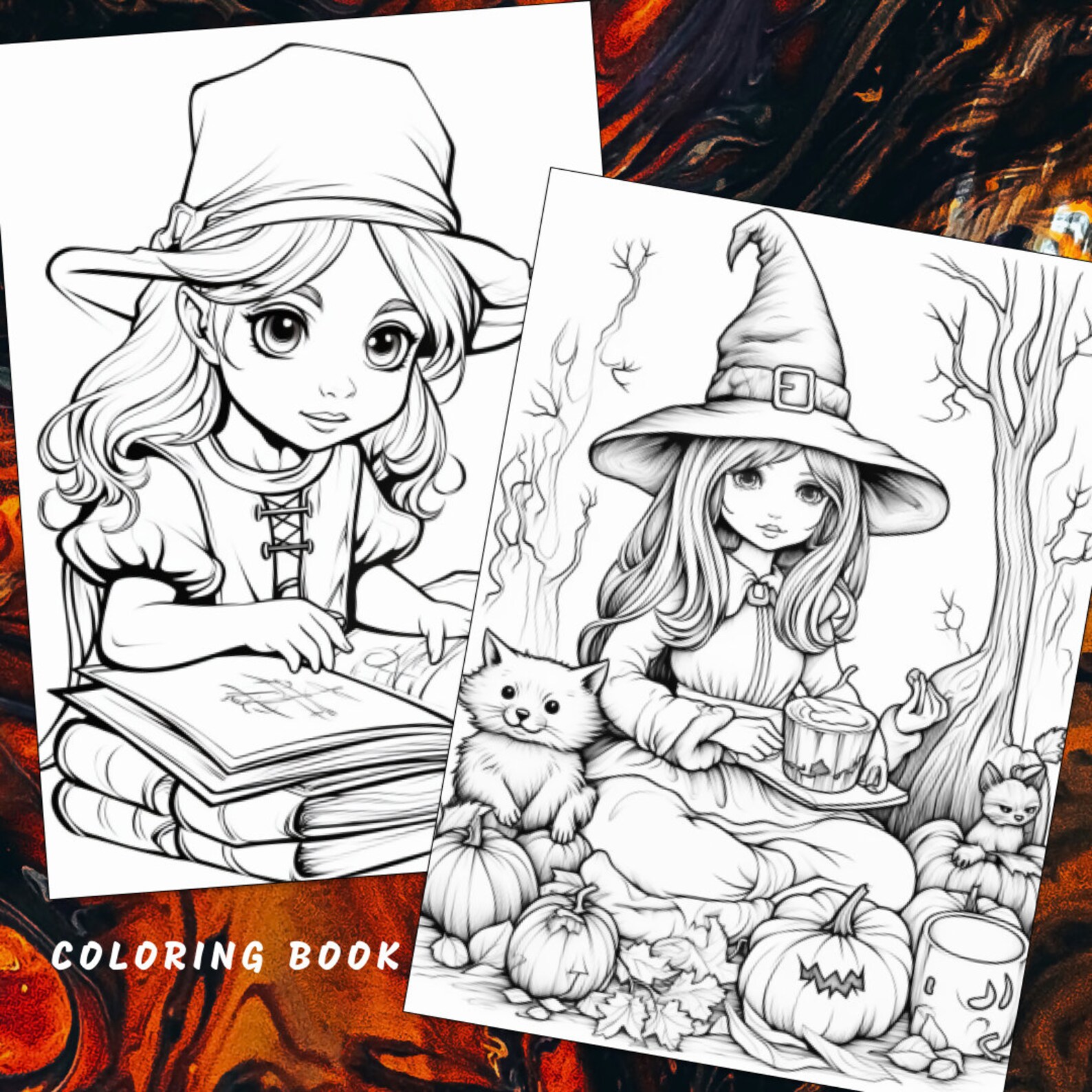 Little Witches Coloring Book, Cute Halloween Coloring (printable PDF ...