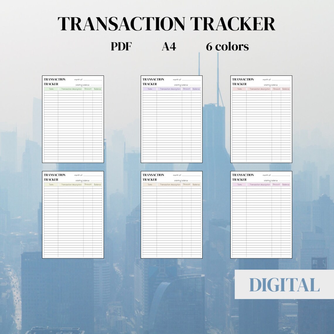 Digital Transaction Tracker, Template Planner, A4, PDF, Expense Tracker ...