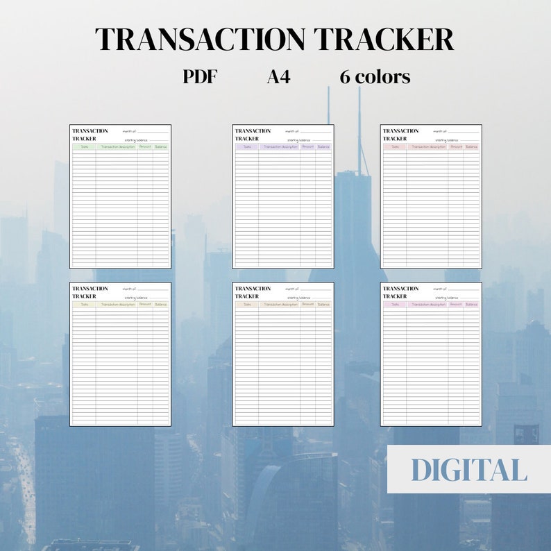 Digital Transaction Tracker, Template Planner, A4, PDF, Expense Tracker ...