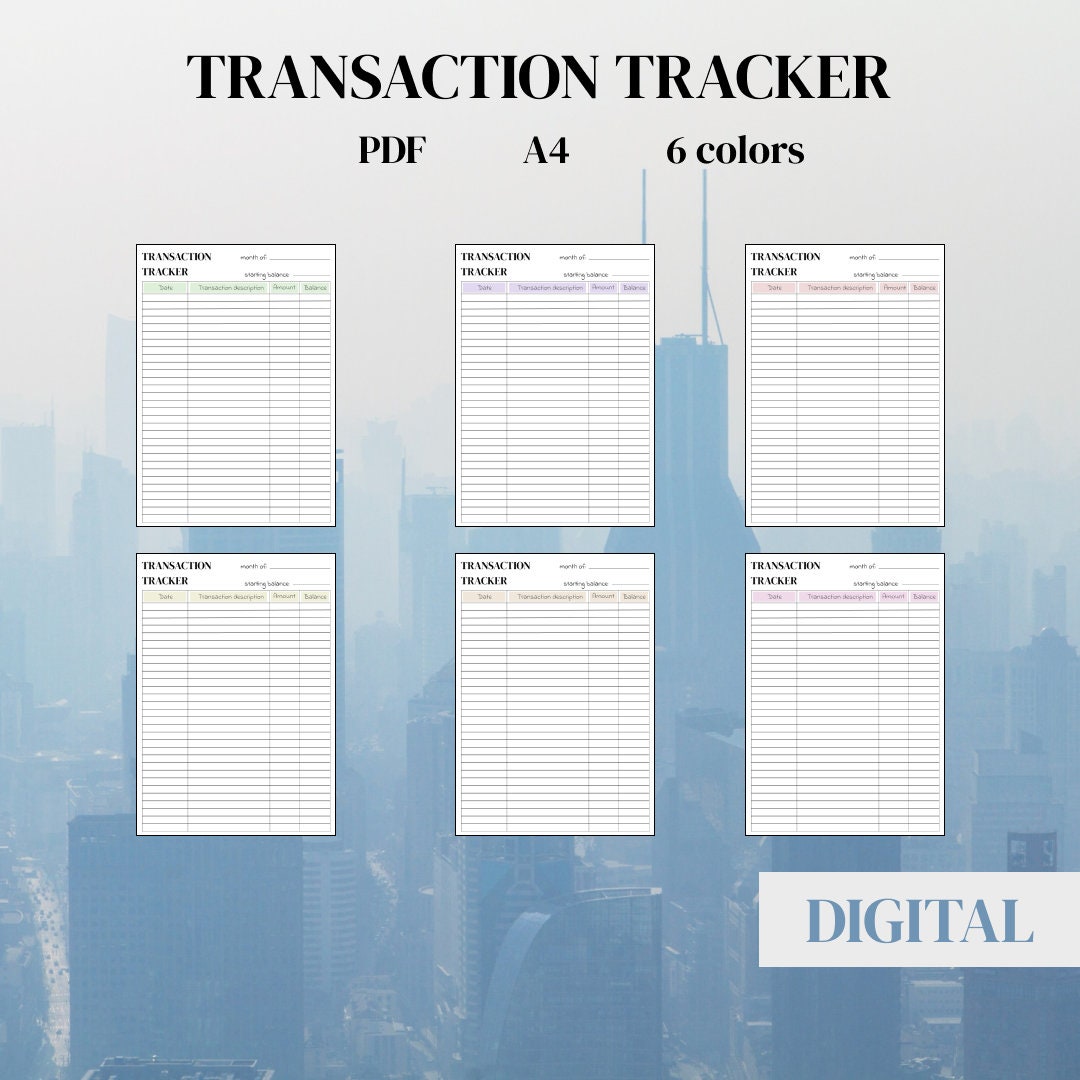 Digital Transaction Tracker, Template Planner, A4, PDF, Expense Tracker ...