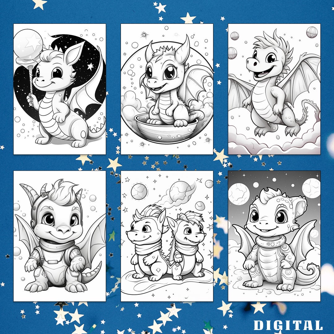 Cute Dragon Coloring Page Book, Adults + Kids- Instant Download, Dragon ...