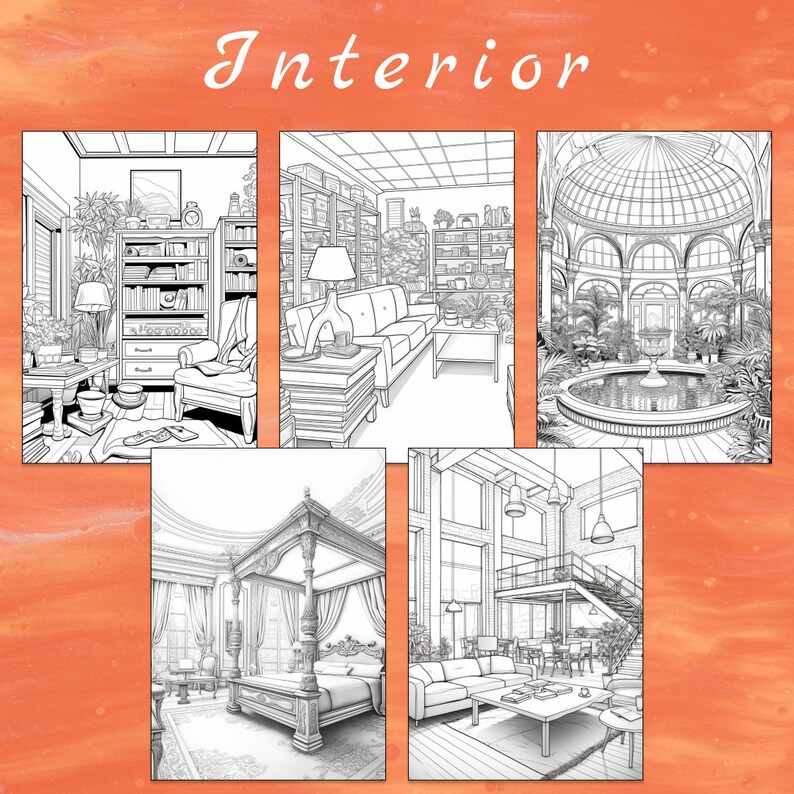 30 Interior Coloring Page, Design Coloring Book, Rooms Coloring, Adults ...