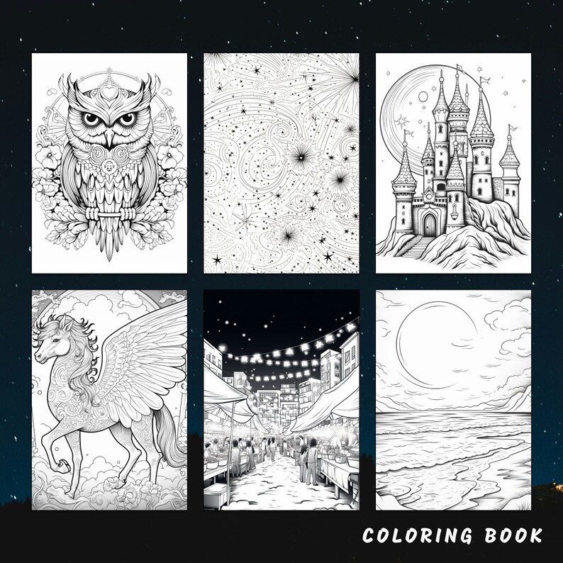 35 Night Beauty Coloring Page, Night Coloring, Moonlight Coloring Book ...