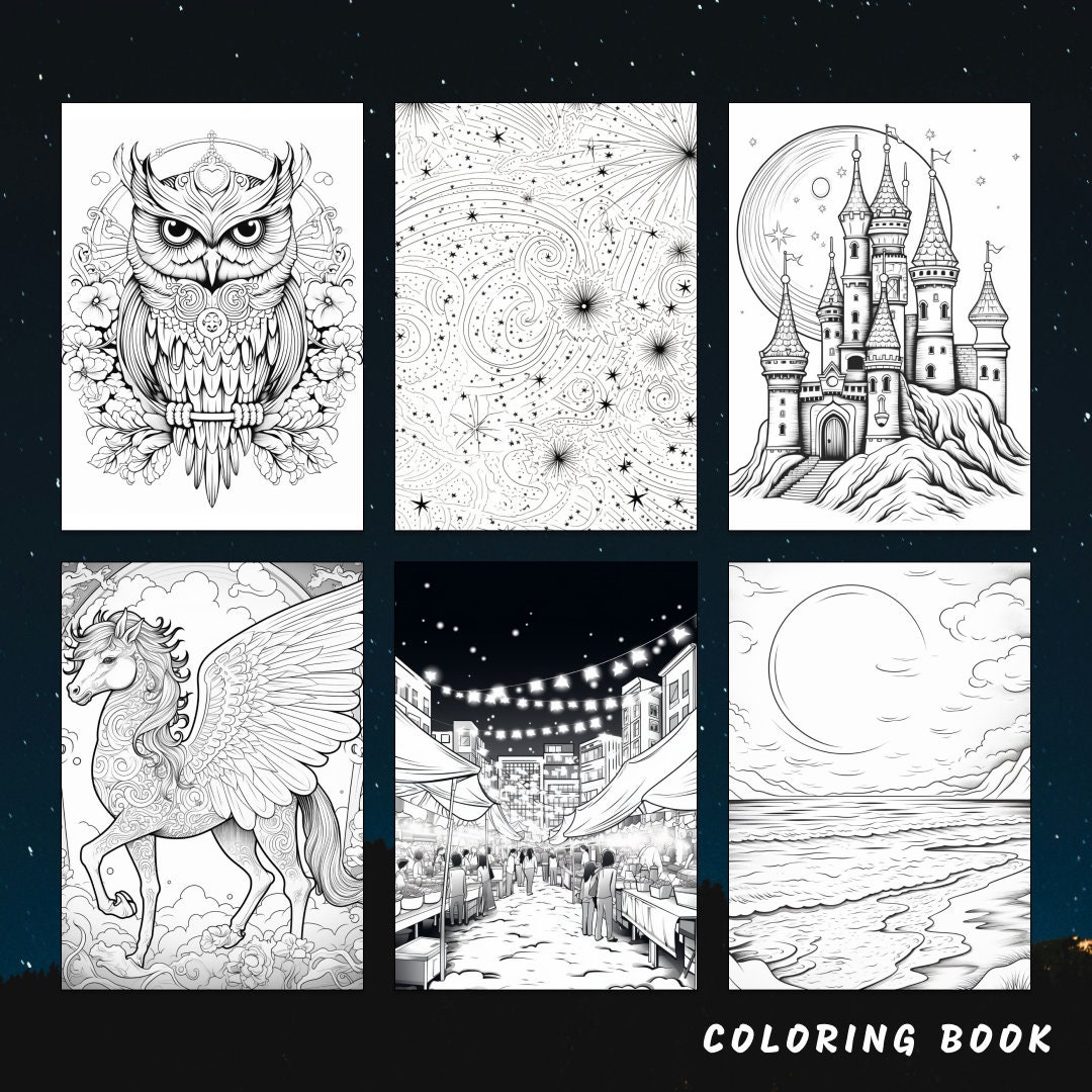 35 Night Beauty Coloring Page, Night Coloring, Moonlight Coloring Book ...